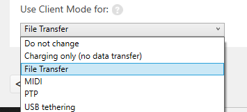 Android: Configure Persistent MTP File Transfer Mode