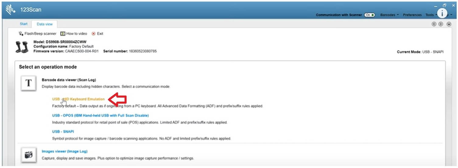123Scan을 사용하여 스캐너 데이터 출력 확인 및 인쇄할 수 없는 문자 표시