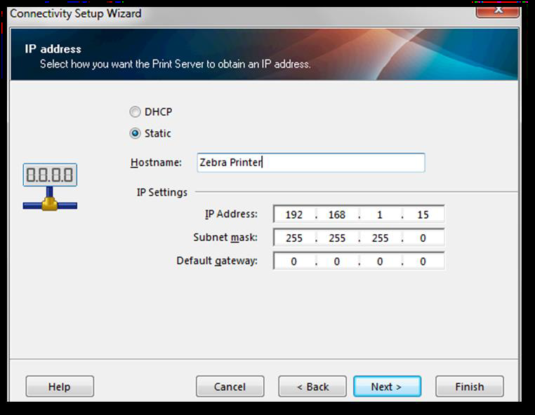 네트워크 연결 없이 Zebra 프린터 유선이더넷 Ip 구성