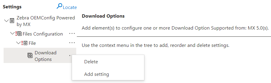 Android 13 で DataWedge.db をダウンロードして適用するために MX を搭載したZebra OEMConfig を使用
