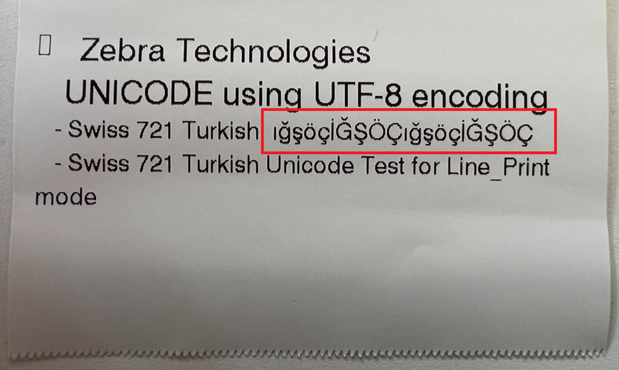 라인 인쇄 모드 또는 Cpcl 에서 Zebra 유니코드를 사용하여 터키어 문자 인쇄