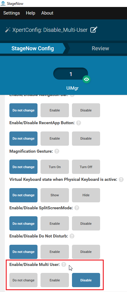 Deshabilite el soporte para múltiples usuarios a través de StageNow