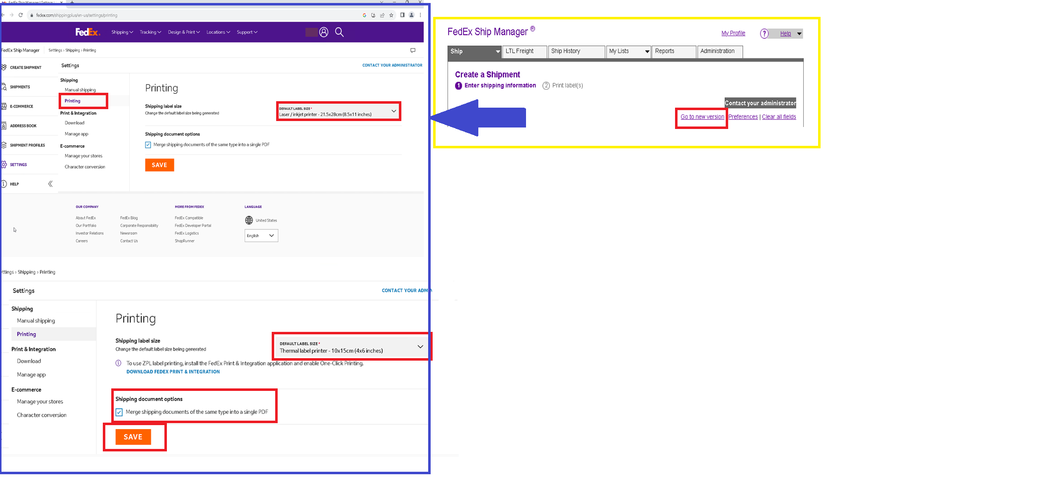 ZP500/ZP505 프린터를 사용하여 FedEx Ship Manager에서 4x6 라벨 설정하기