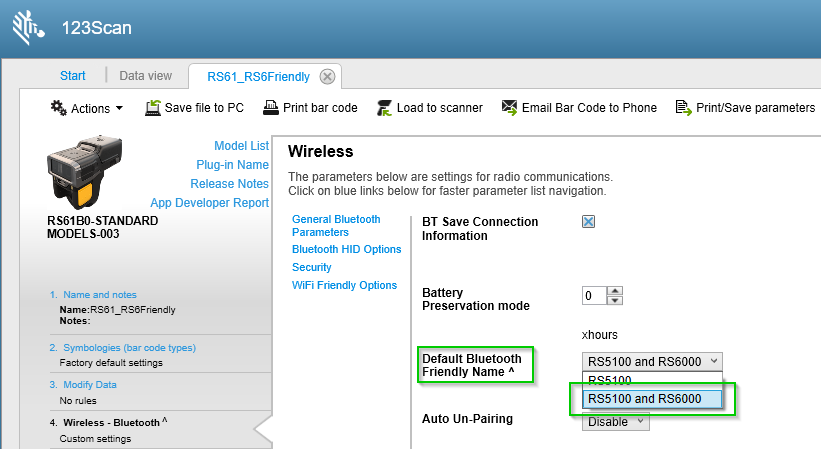 RS6100 не работает с профилем сканера Zebra Velocity