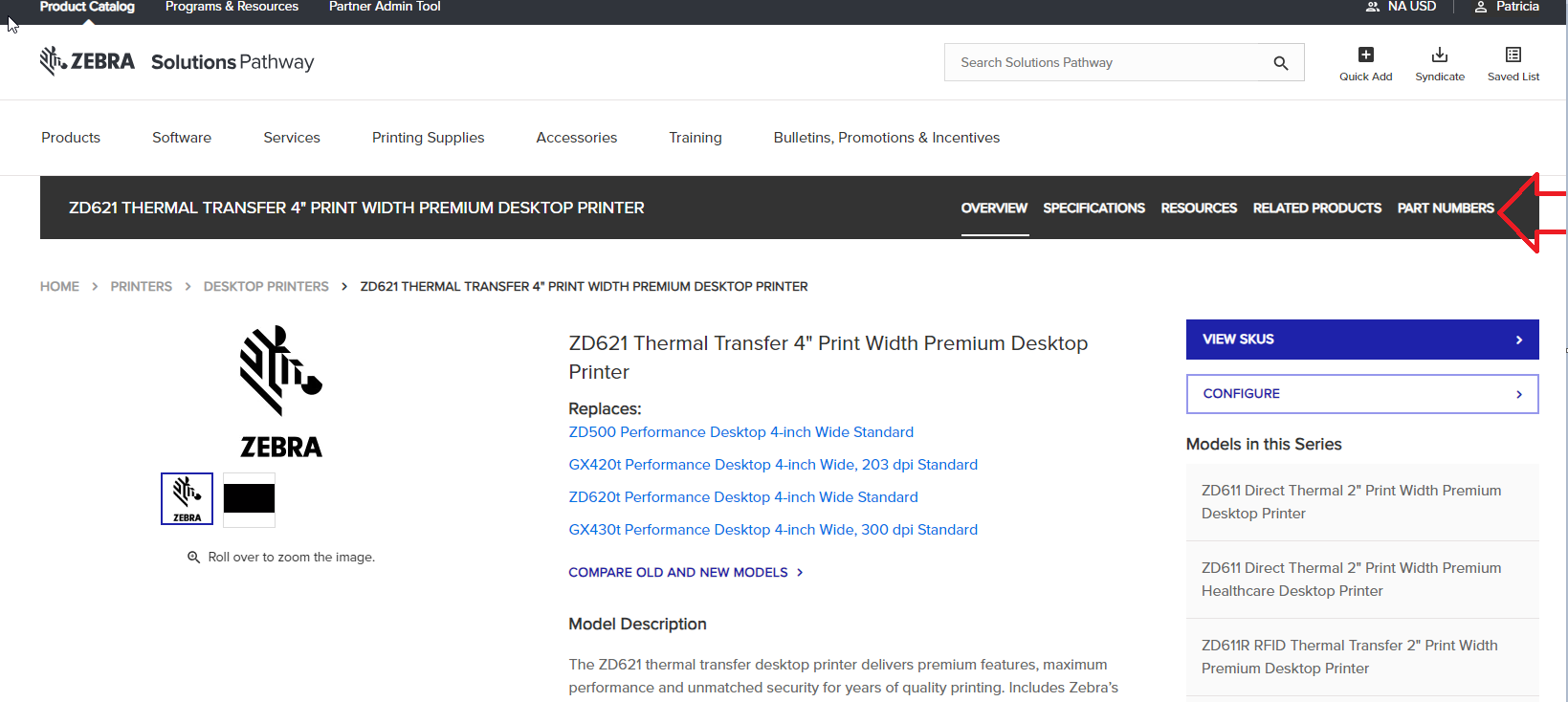 Zebra Partners ポータルで部品リストを検索