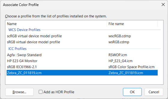 Installing and Associating Color Profile on ZC Series Card Printers