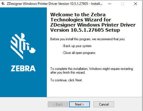 Instalar impressoras Zebra usando o driver ZDesigner para Windows v10
